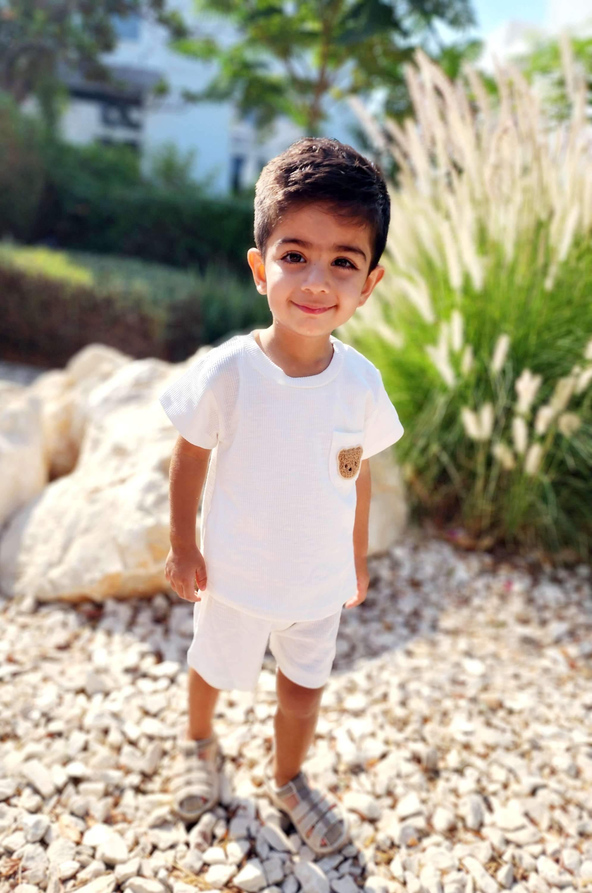 White/Brown Teddy Short Set For Kids| Little Giggles UAE
